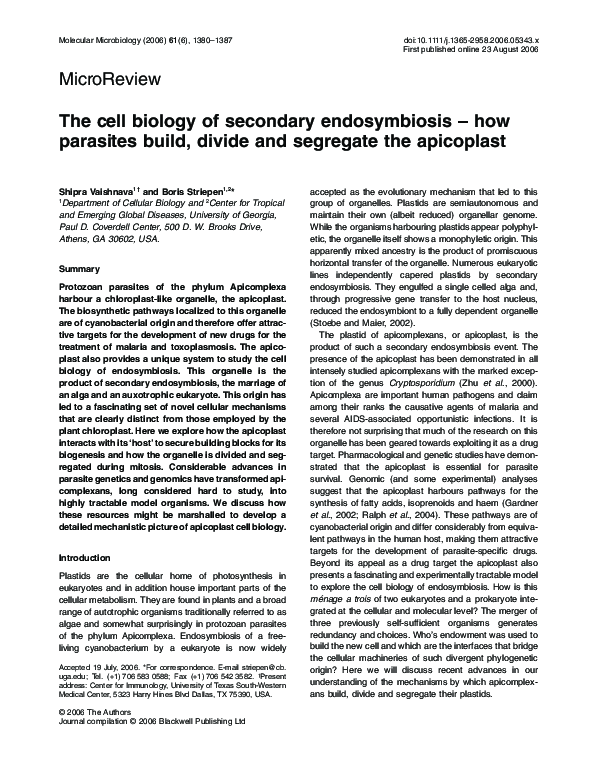 (PDF) The cell biology of secondary endosymbiosis how parasites build ...