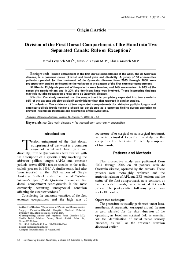 (PDF) Division of the first dorsal compartment of the hand into two ...