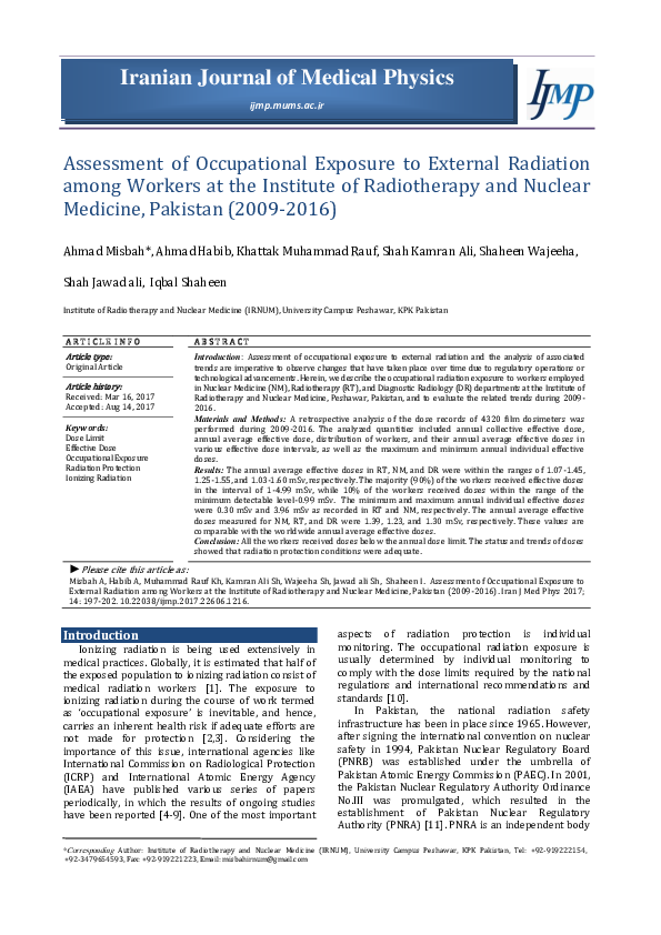 (PDF) Assessment of Occupational Exposure to External Radiation among ...