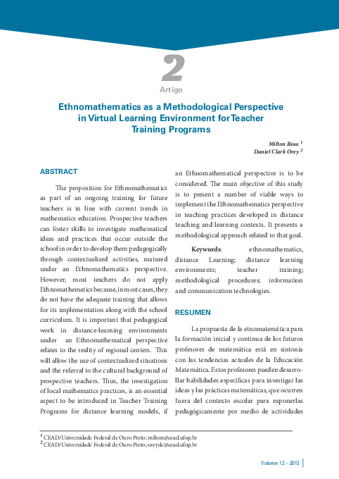 (PDF) Ethnomathematics as a Methodological Perspective in Virtual ...
