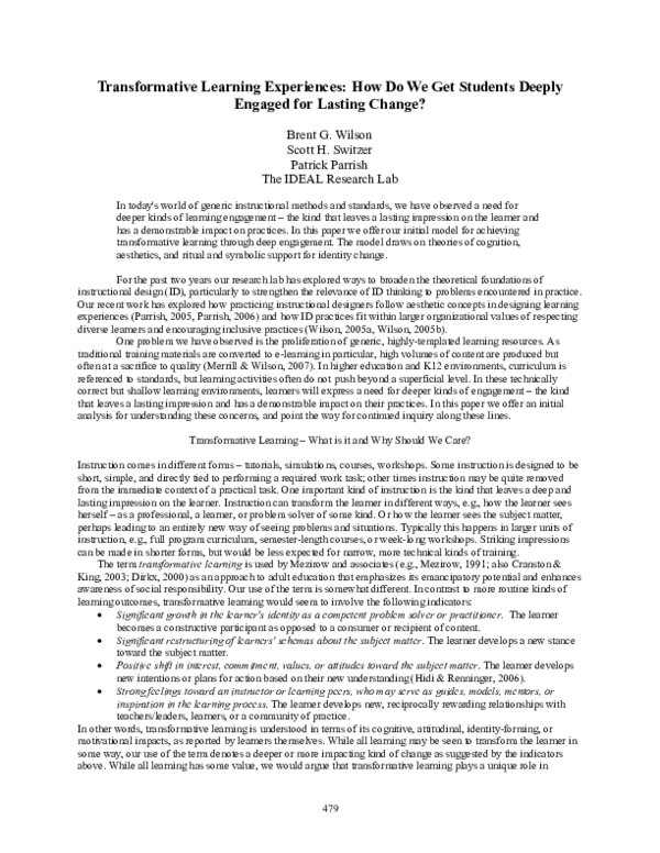 (PDF) Transformative Learning Experiences: How Do We Get Students ...