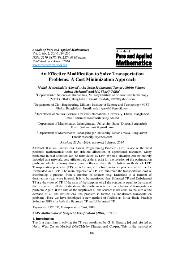 (PDF) An Effective Modification to Solve Transportation Problems: A Cost Minimization Approach