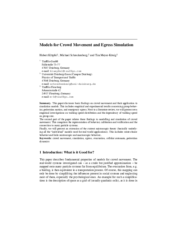 (PDF) Models for crowd Movement and egress Simulation