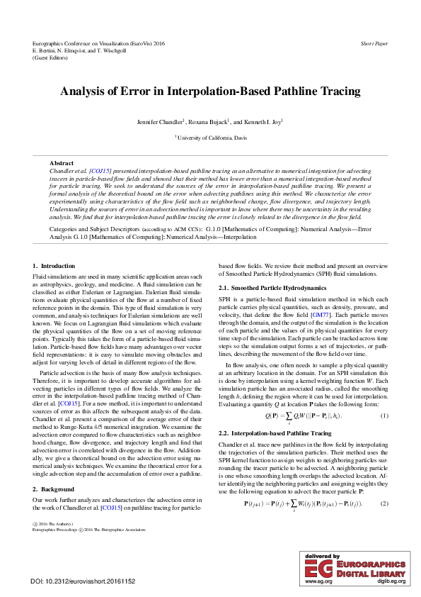 Pdf Analysis Of Error In Interpolation Based Pathline Tracing 
