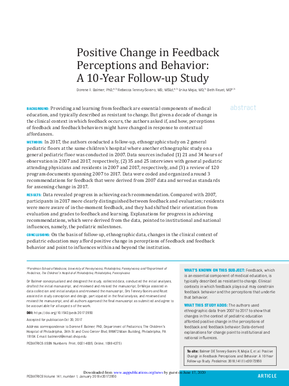 (PDF) Positive Change in Feedback Perceptions and Behavior: A 10-Year ...