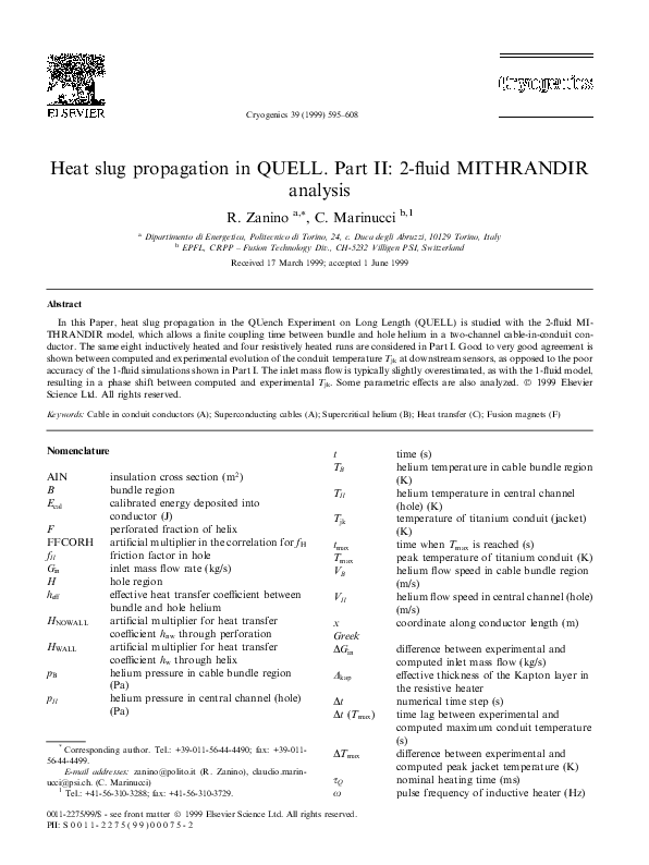 (PDF) Heat slug propagation in QUELL. Part II: 2-fluid MITHRANDIR analysis