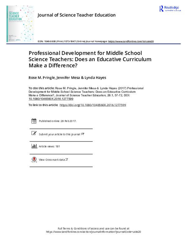 (PDF) Professional Development for Middle School Science Teachers: Does ...