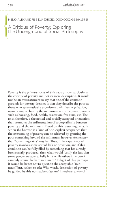 (PDF) A Critique of Poverty: exploring the Underground of Social Philosophy