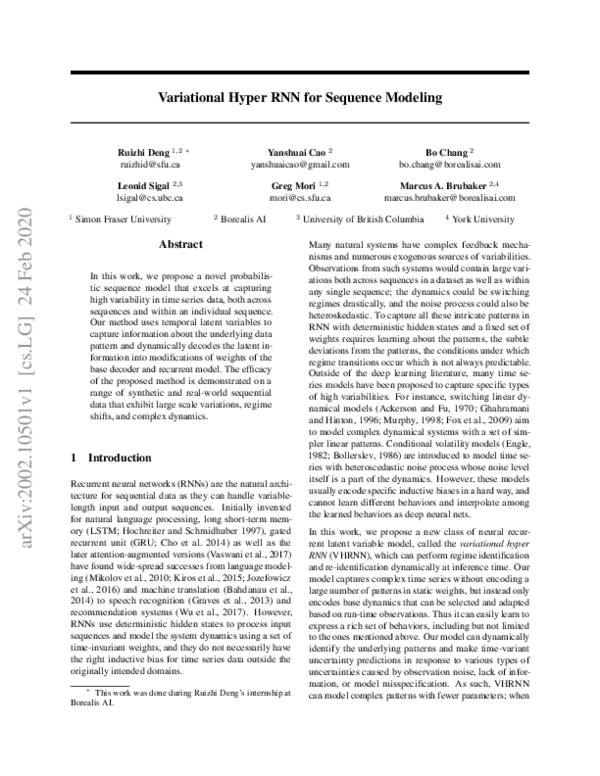 (PDF) Variational Hyper RNN for Sequence Modeling