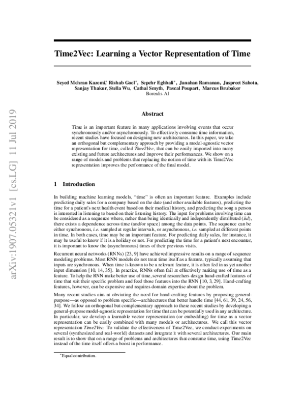 (PDF) Time2Vec: Learning a Vector Representation of Time