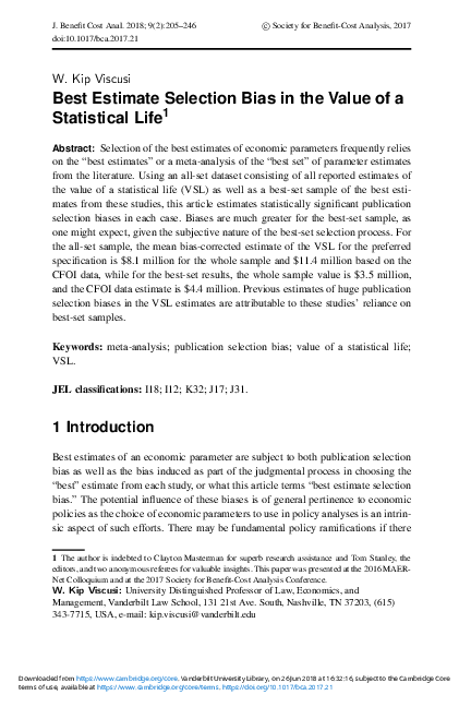 (PDF) Kip Viscusi Best Estimate Selection Bias in the Value of a ...