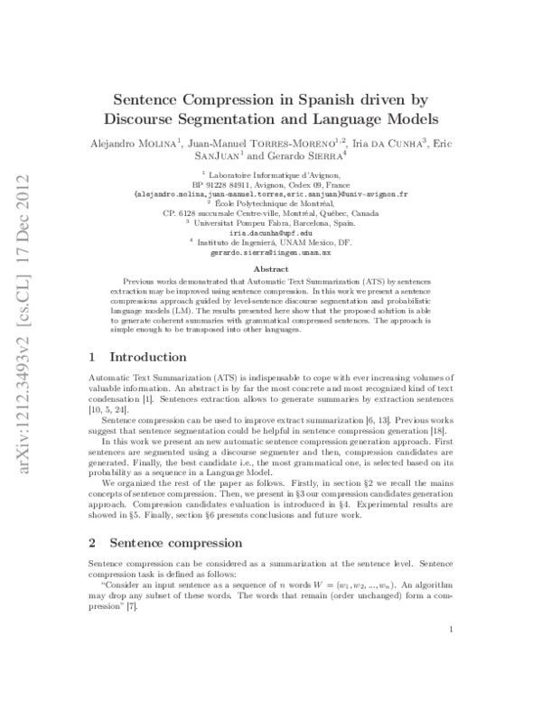 (PDF) Sentence Compression in Spanish driven by Discourse Segmentation ...