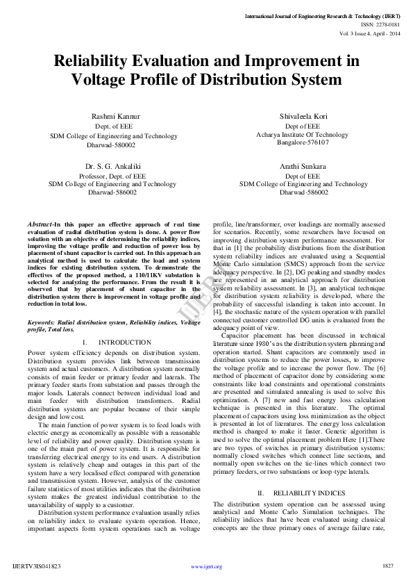 (PDF) Reliability Evaluation and Improvement in Voltage Profile of ... (PDF) Reliability Evaluation and Improvement in Voltage Profile of ...