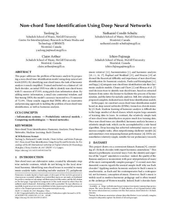 (PDF) Non-chord Tone Identification Using Deep Neural Networks