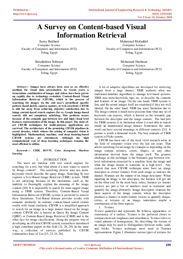 Pdf A Survey On Content Based Visual Information Retrieval