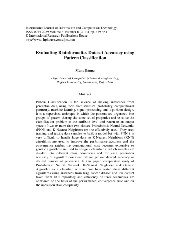 (PDF) Evaluating Bioinformatics Dataset Accuracy using Pattern ...