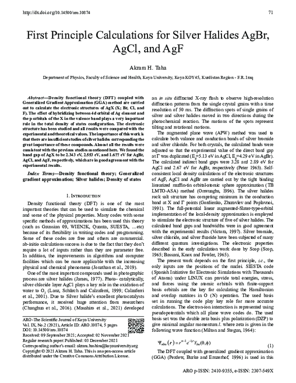 (PDF) First Principle Calculations for Silver Halides AgBr, AgCl, and ...