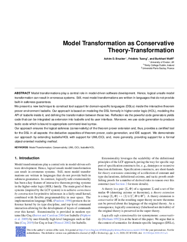 (PDF) Model Transformation as Conservative Theory-Transformation