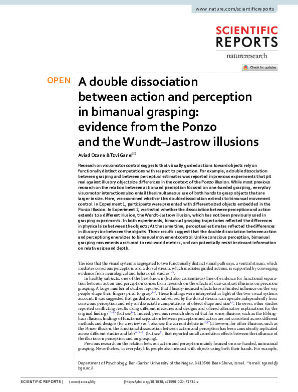 (PDF) A Double Dissociation Between Action and Perception in the ...