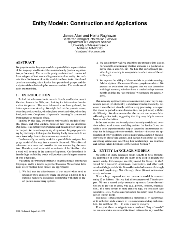 (PDF) Entity Models: Construction and Applications