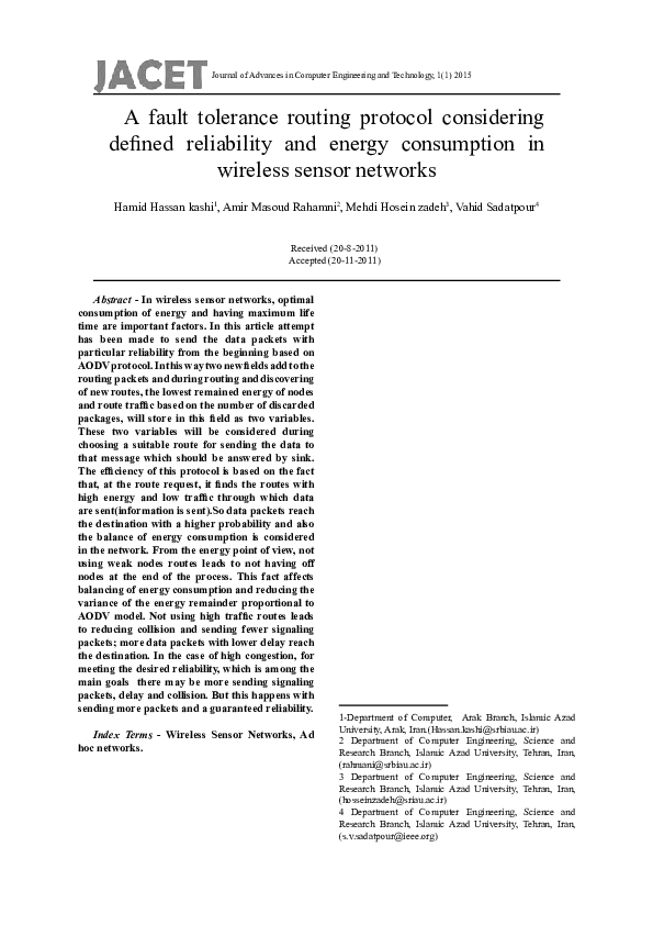 (PDF) A fault tolerance routing protocol considering defined ... (PDF) A fault tolerance routing protocol considering defined ...