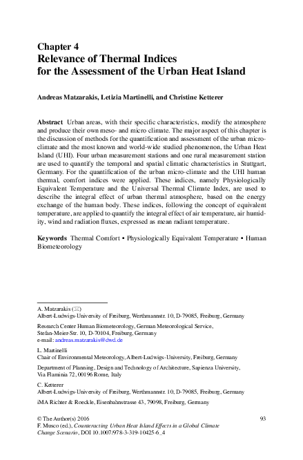 (PDF) Relevance of Thermal Indices for the Assessment of the Urban Heat ...