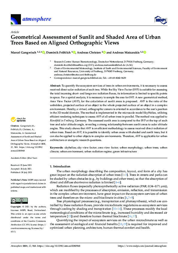 (PDF) Geometrical Assessment of Sunlit and Shaded Area of Urban Trees ...
