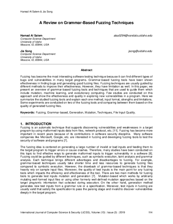Pdf A Review On Grammar Based Fuzzing Techniques