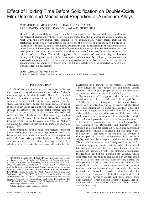 (PDF) Effect of Holding Time Before Solidification on Double-Oxide Film ...
