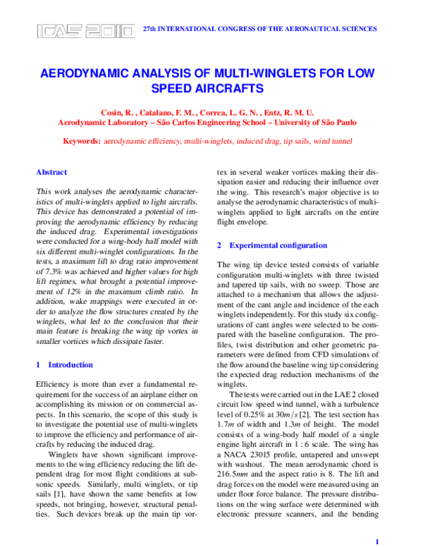 (PDF) Aerodynamic Analysis of Multi-Winglets for Low Speed Aircraft