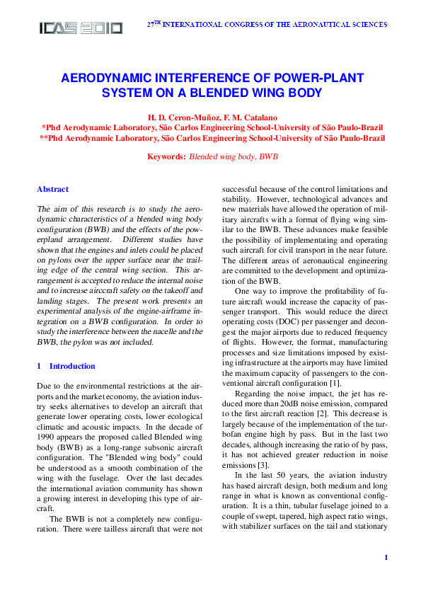 (PDF) Aerodynamic Interference of Power-Plant System on a Blended Wing ...