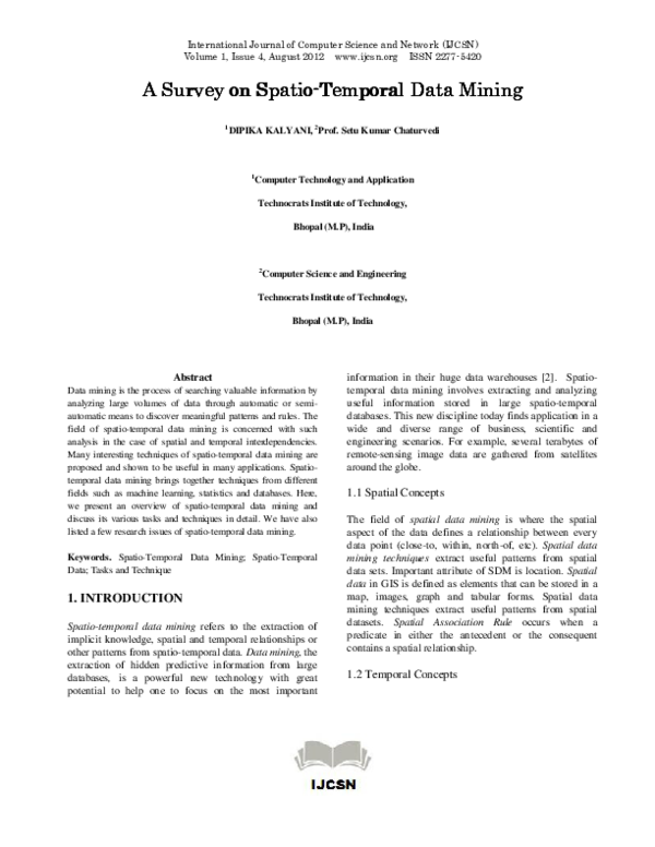 Pdf A Survey On Spatio Temporal Data Mining Drsetu Kumar