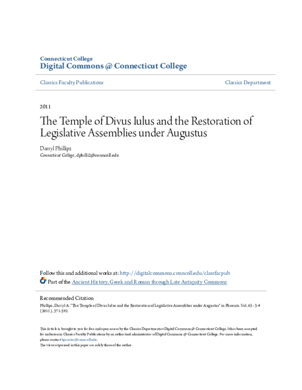 (PDF) The Temple of Divus Iulus and the Restoration of Legislative ...