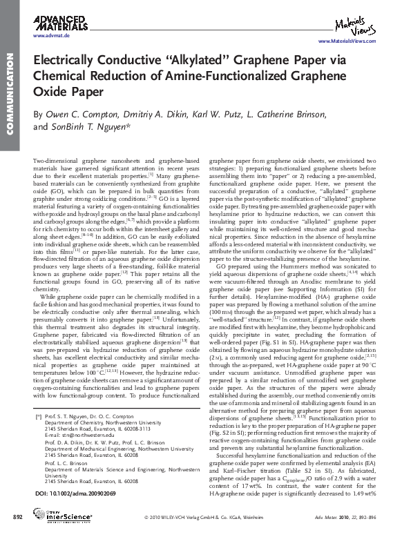 (PDF) Electrically Conductive “Alkylated” Graphene Paper via Chemical ...