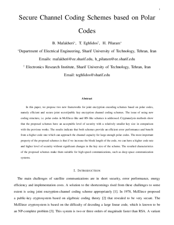 (PDF) Secure Channel Coding Schemes based on Polar Codes