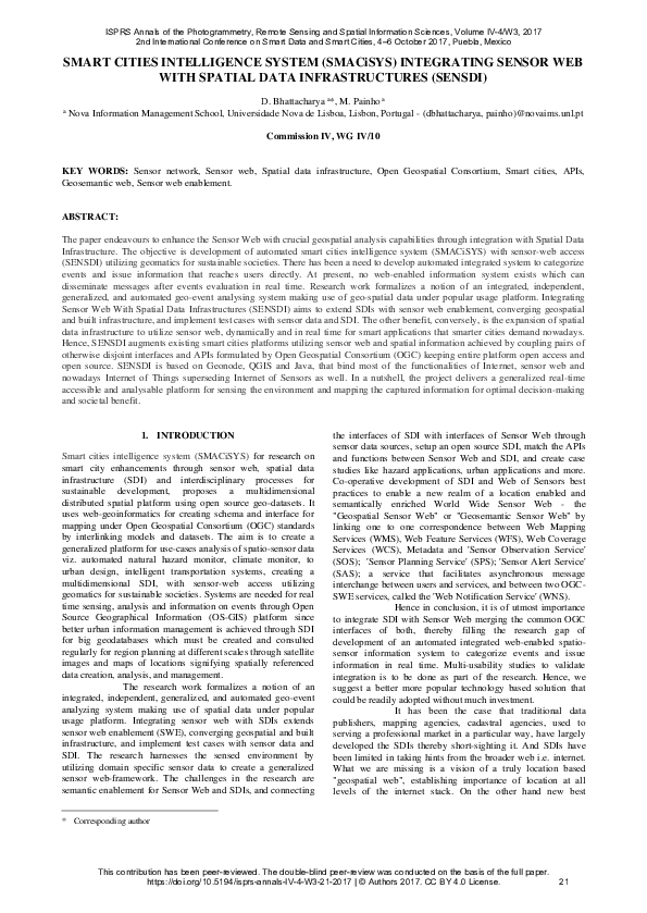 Pdf Smart Cities Intelligence System Smacisys Integrating Sensor Web With Spatial Data