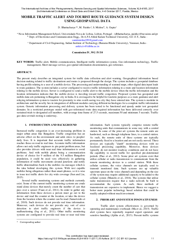 Pdf Mobile Traffic Alert And Tourist Route Guidance System Design Using Geospatial Data