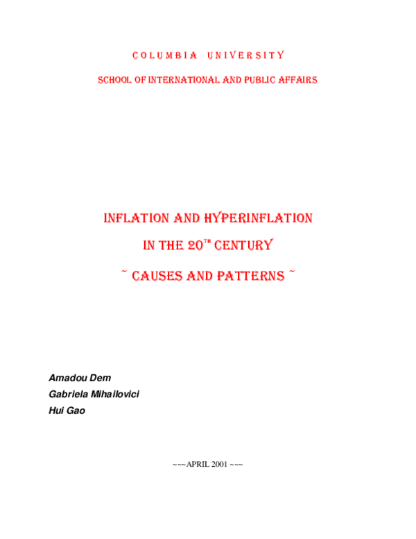 (PDF) Inflation and Hyperinflation in the 20 th Century ~ Causes and ...