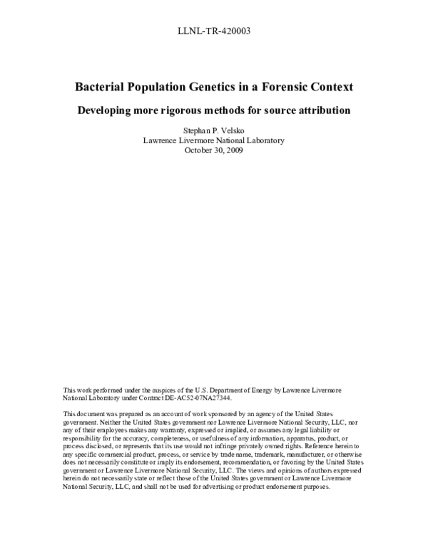 (PDF) Bacterial Population Genetics in a Forensic Context