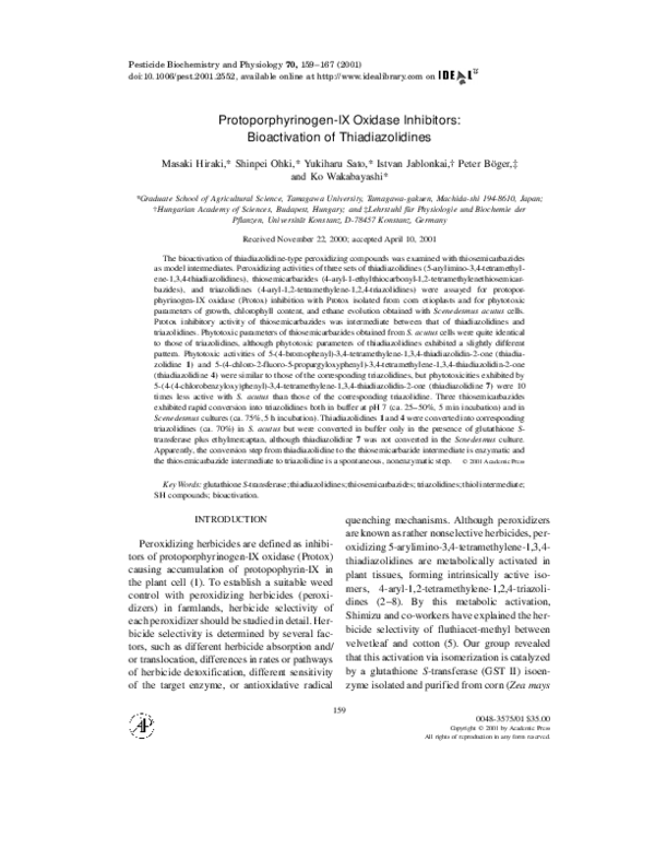 (PDF) Protoporphyrinogen-IX Oxidase Inhibitors: Bioactivation of ...