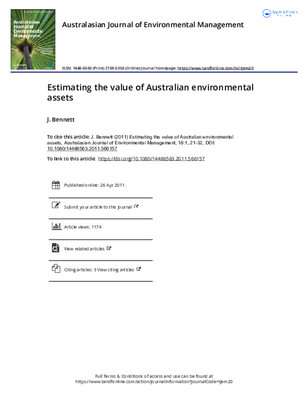(PDF) Estimating the value of Australian environmental assets