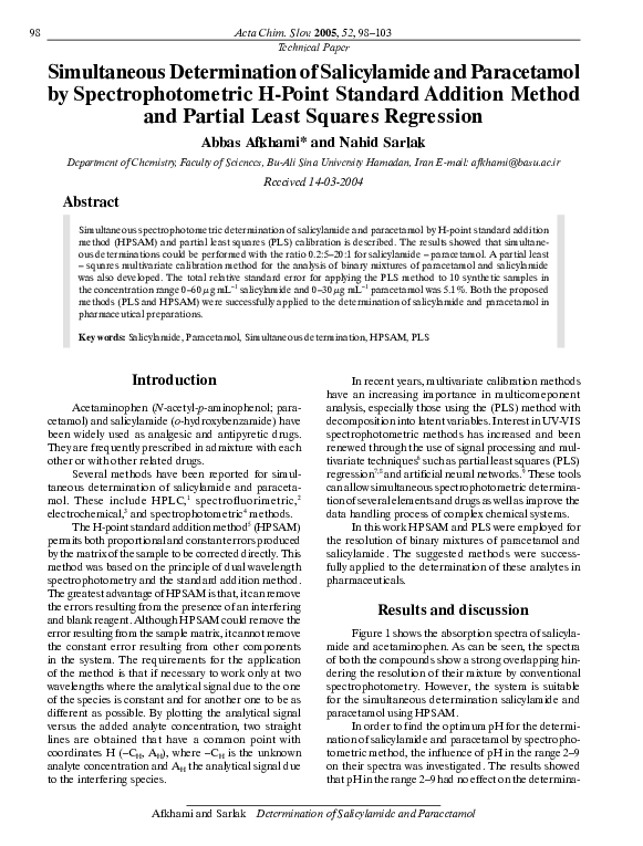 (PDF) Simultaneous Determination of Salicylamide and Paracetamol by Spectrophotometric H-Point ...