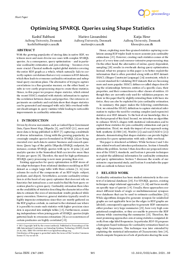 (PDF) Optimizing SPARQL Queries using Shape Statistics