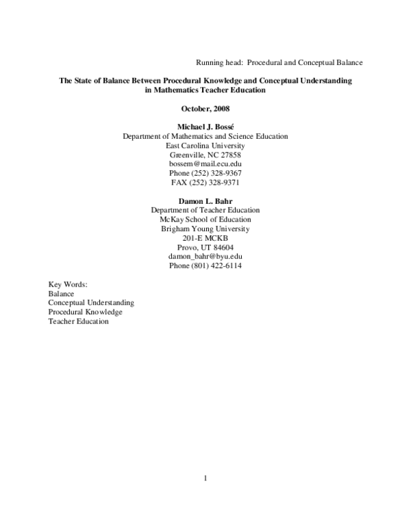 (PDF) The State of Balance Between Procedural Knowledge and Conceptual ...