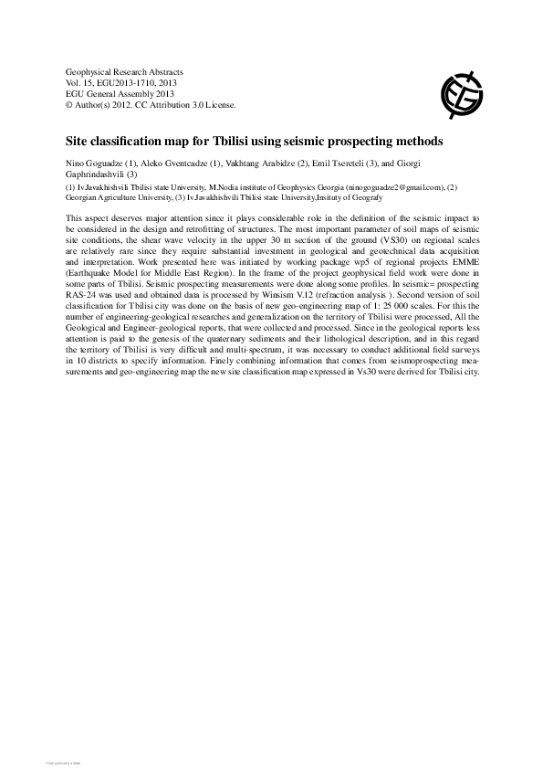 (PDF) Site classification map for Tbilisi using seismic prospecting methods