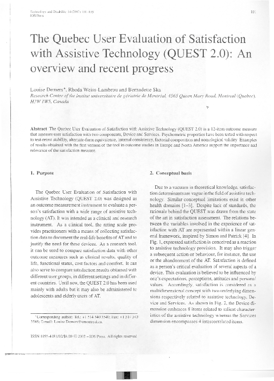 (PDF) The Quebec User Evaluation of Satisfaction with Assistive ...