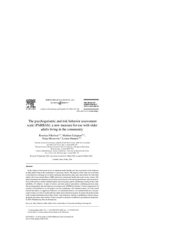 (PDF) The psychogeriatric and risk behavior assessment scale (PARBAS ...