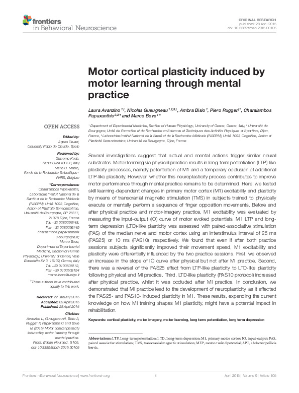 (PDF) Motor cortical plasticity induced by motor learning through ...