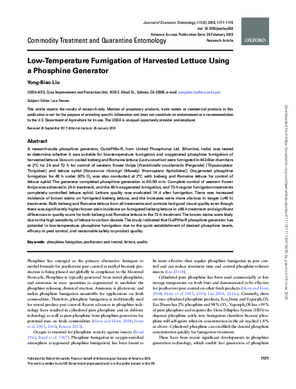 (PDF) Low-Temperature Fumigation of Harvested Lettuce Using a Phosphine ...