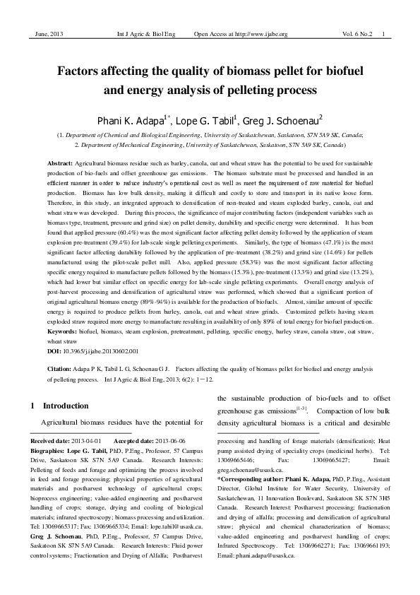 (PDF) Factors affecting the quality of biomass pellet for biofuel and ...